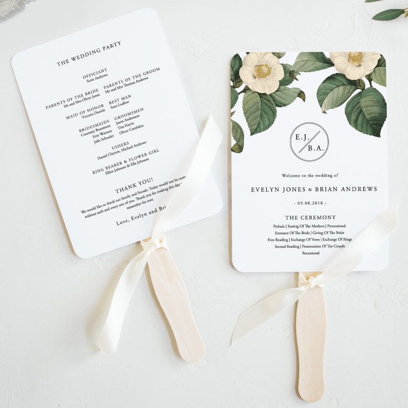 Rustic Wedding Ceremony Program Fan Template Order of Service Printable ...
