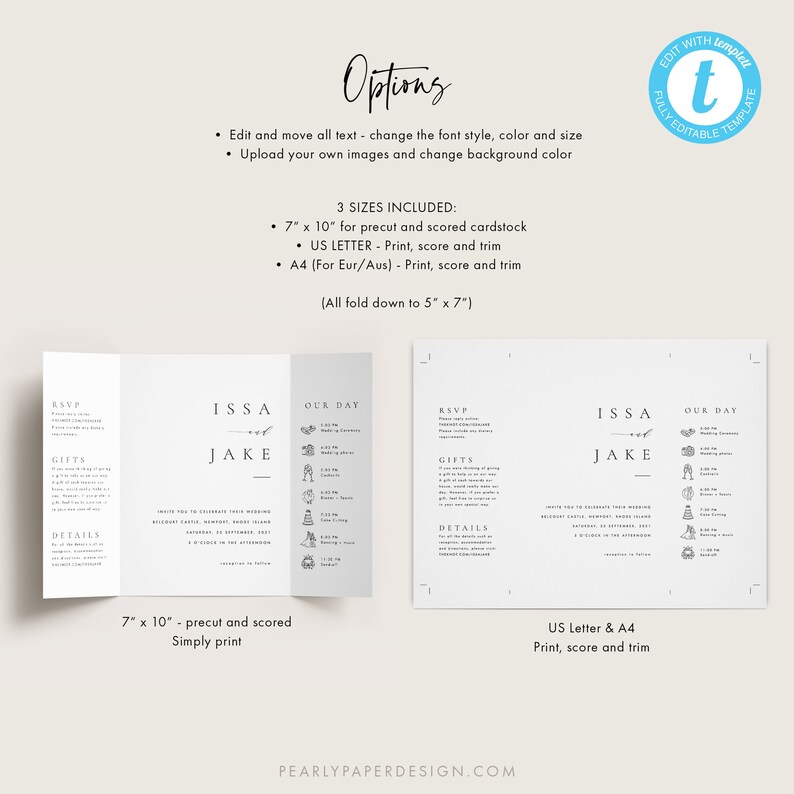 Gatefold Wedding Invitation Template Download Printable - Etsy