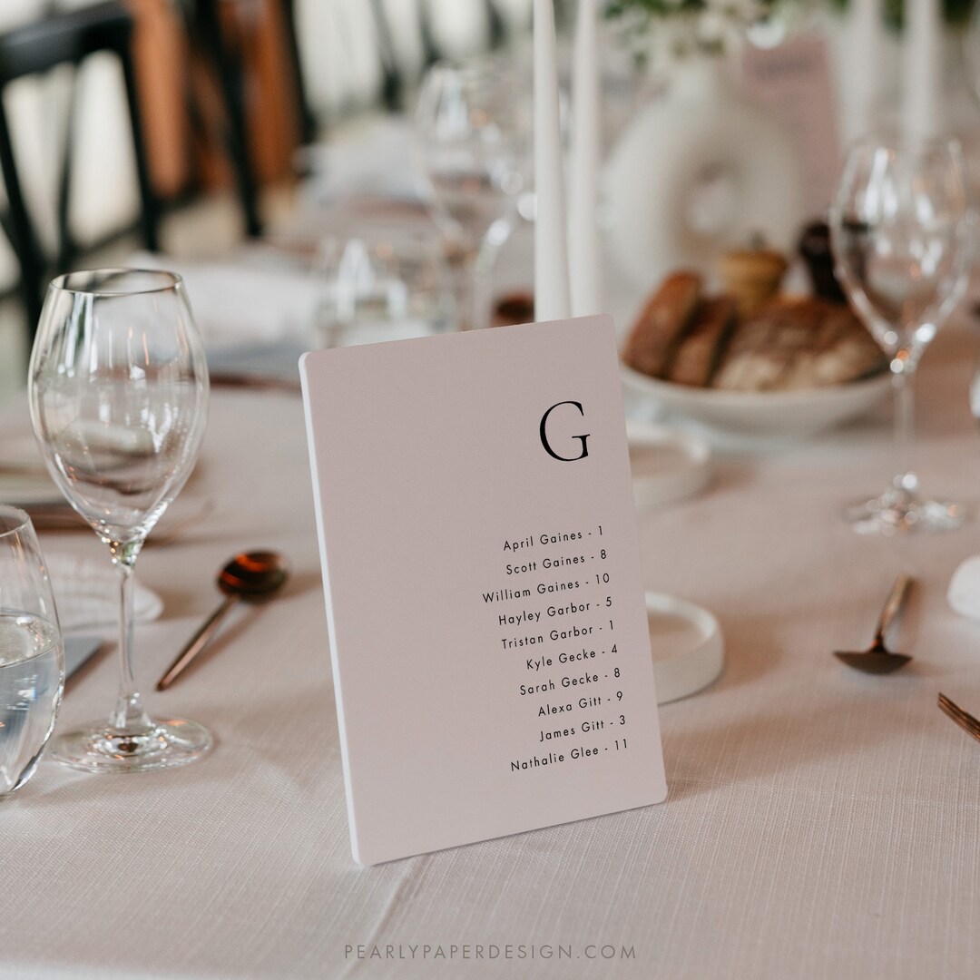 Seating Chart Cards Template, Alphabetical Seating Plan, Elegant Table ...