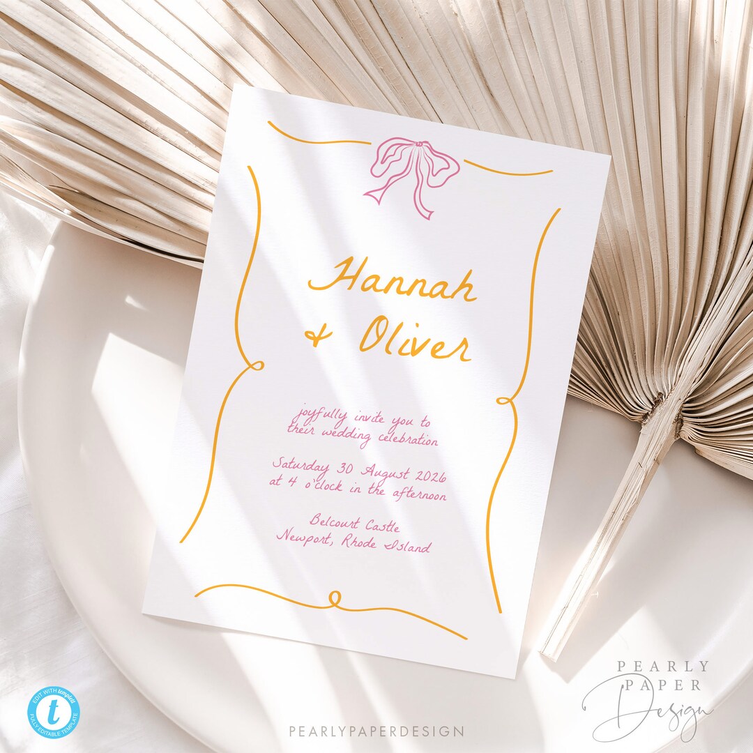 Whimsical Wedding Invitation Template, Summer Wedding Invite ...