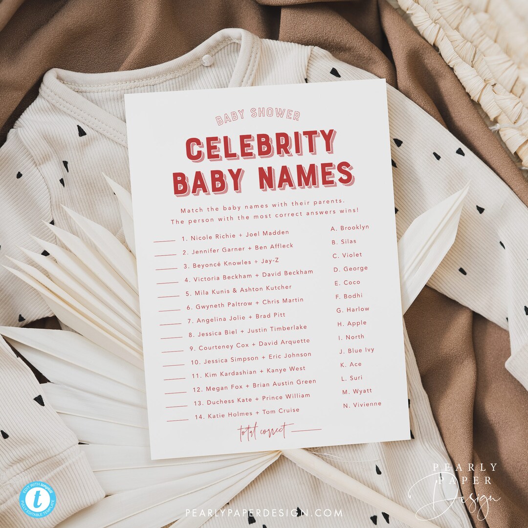 Celebrity Baby Name Game Template, Printable Baby Shower Game ...