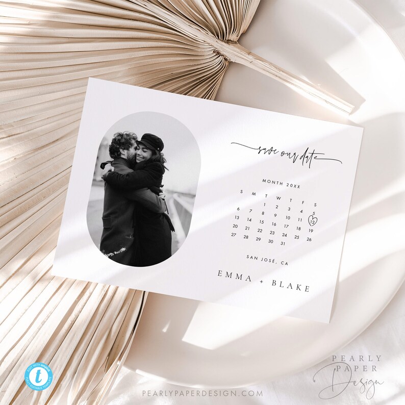 Calendar Save the Date Template, Editable Save the Date, Oval Save the ...