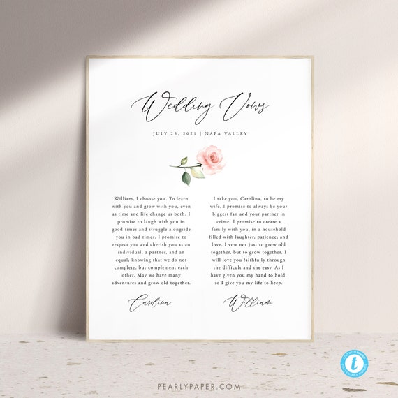 Printable Wedding Vows Template Download Anniversary Gift | Etsy