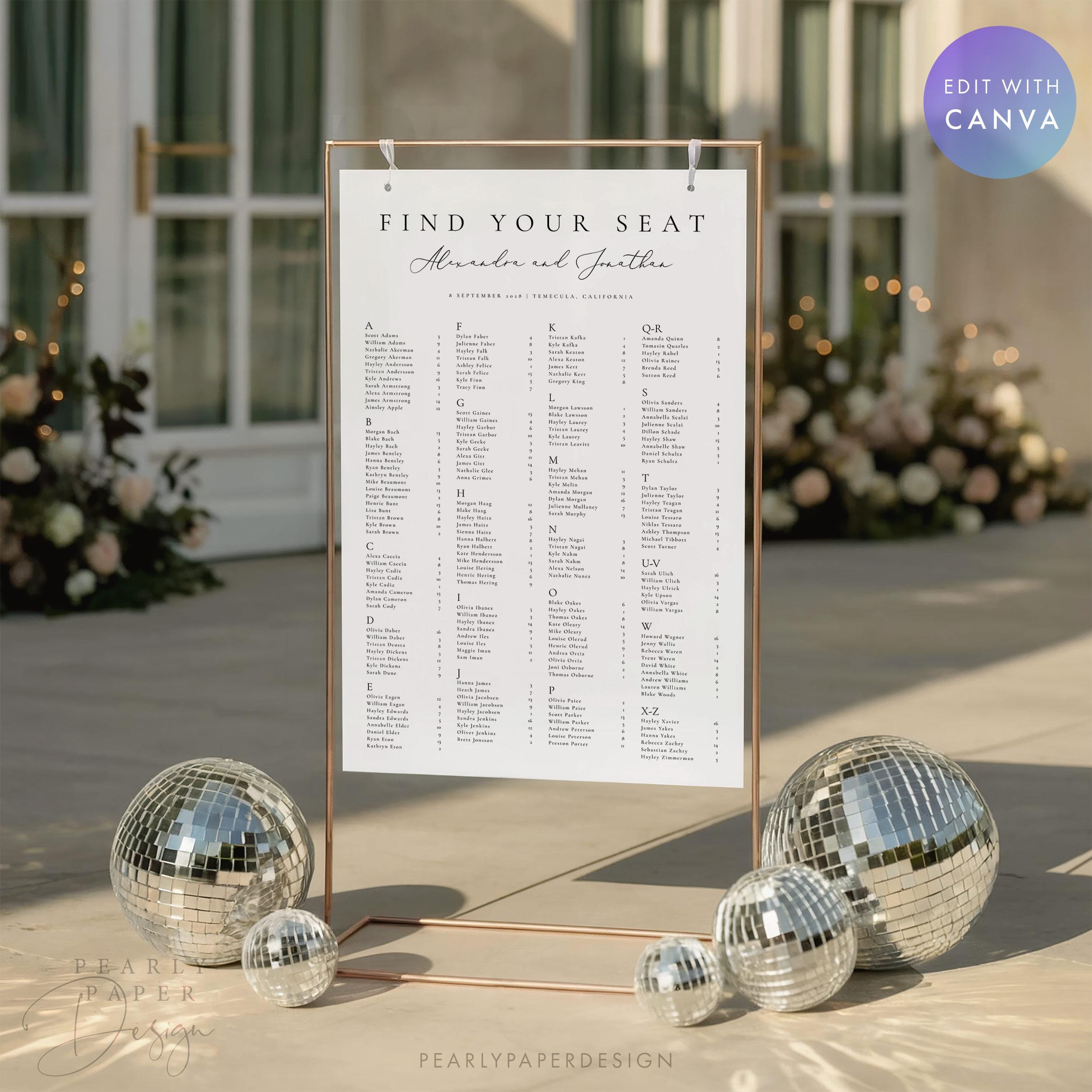 Alphabetical Seating Chart Template, Minimalist Wedding Seating Sign ...