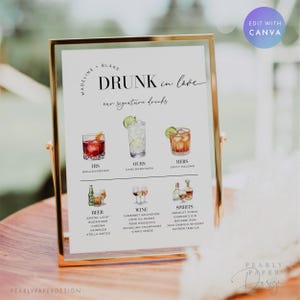 Signature Dinks Menu Sign, Wedding Bar Menu Template, Modern Cocktail ...