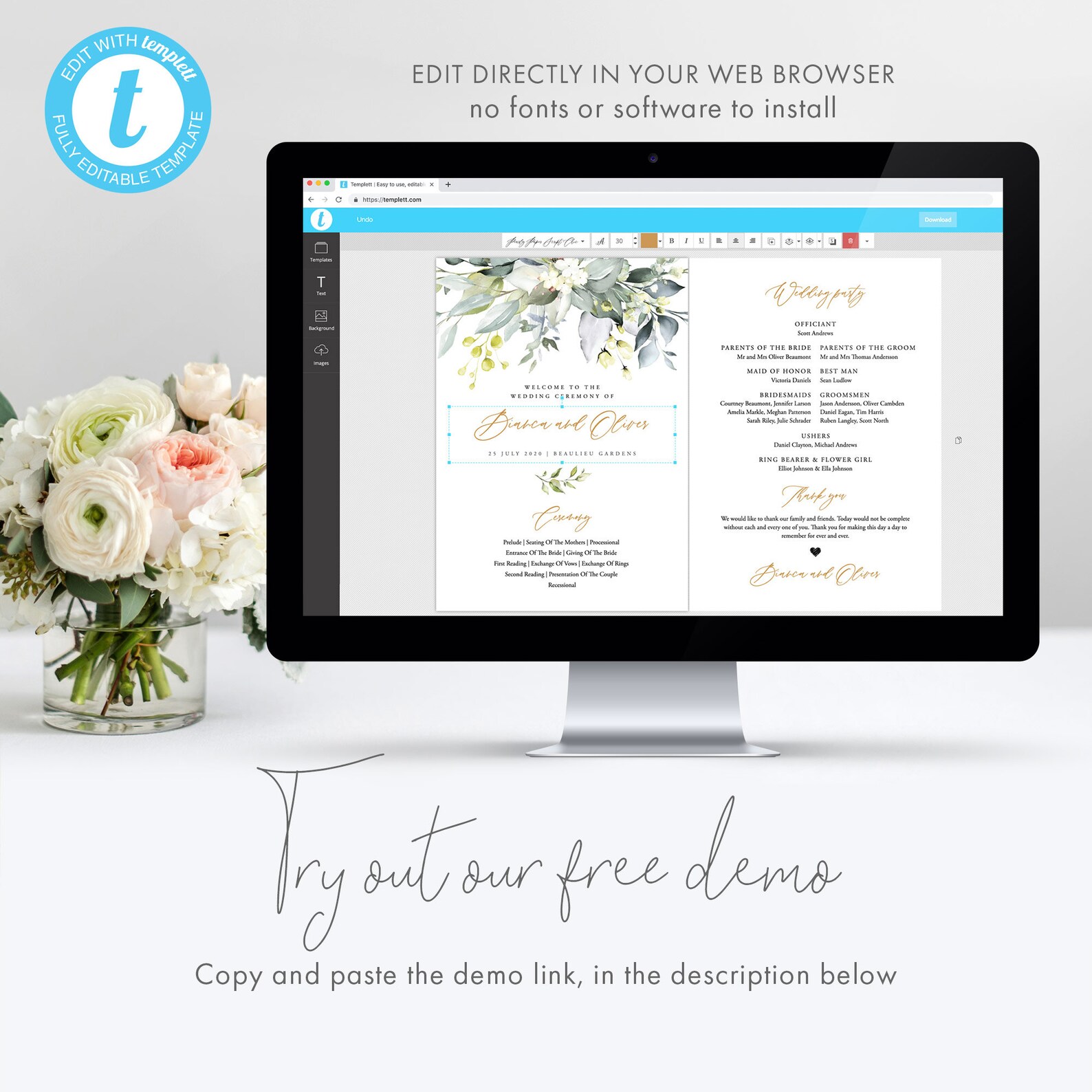Printable Wedding Program Fan Template Wedding Ceremony Fan - Etsy