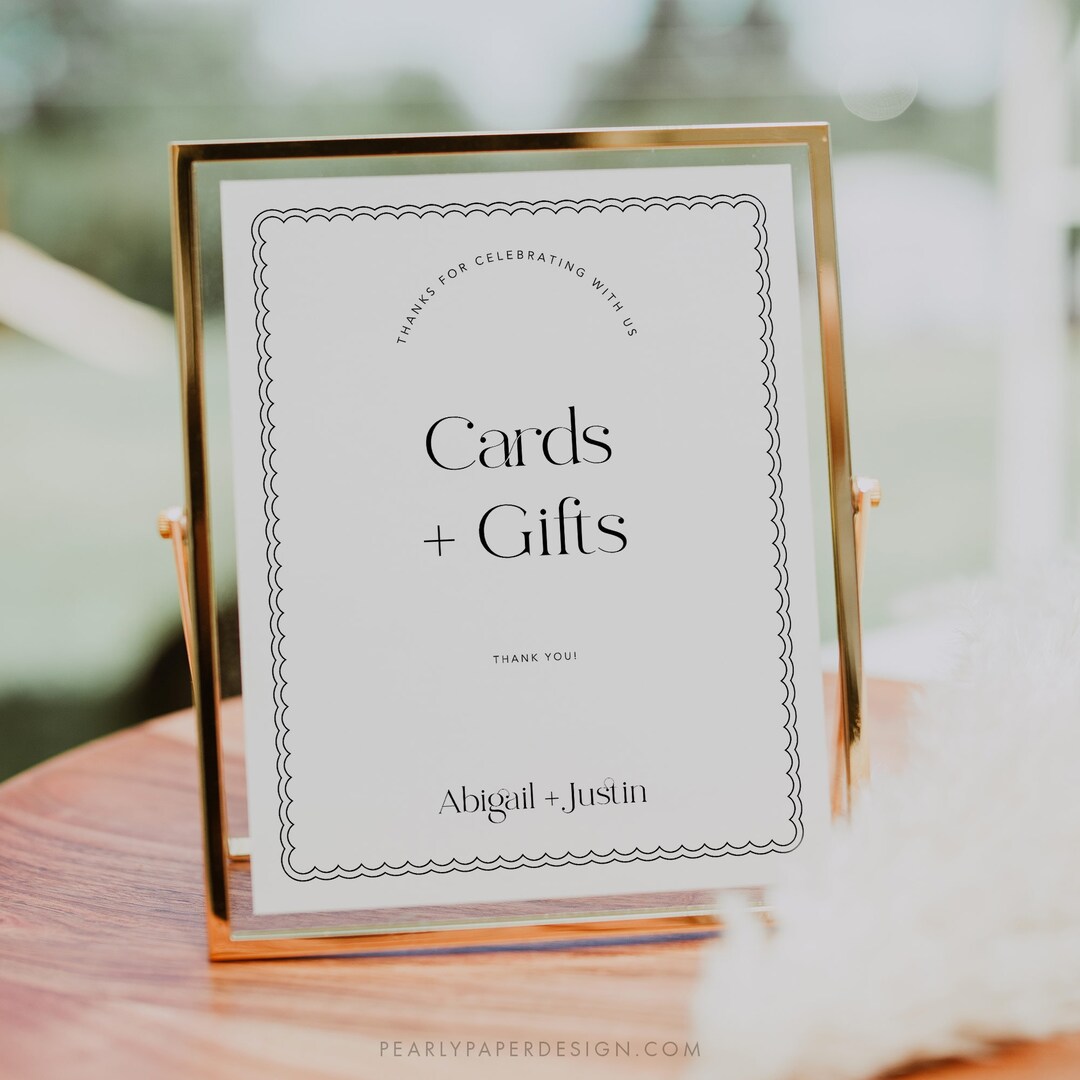 Printable Cards and Gifts Sign Template, Scalloped Wedding Gifts Sign ...