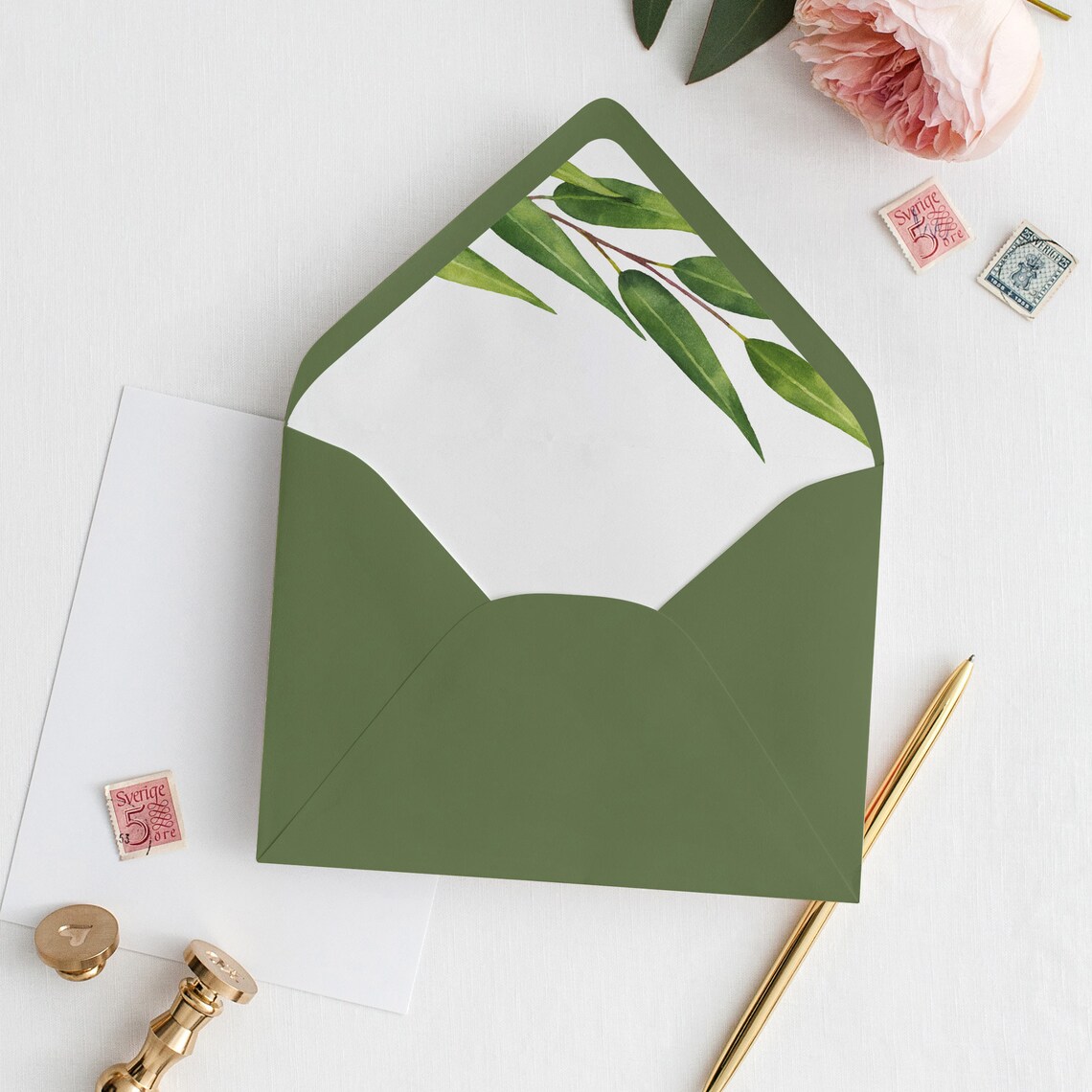 Greenery Envelope Liner Template Green leaves Envelope Liner | Etsy