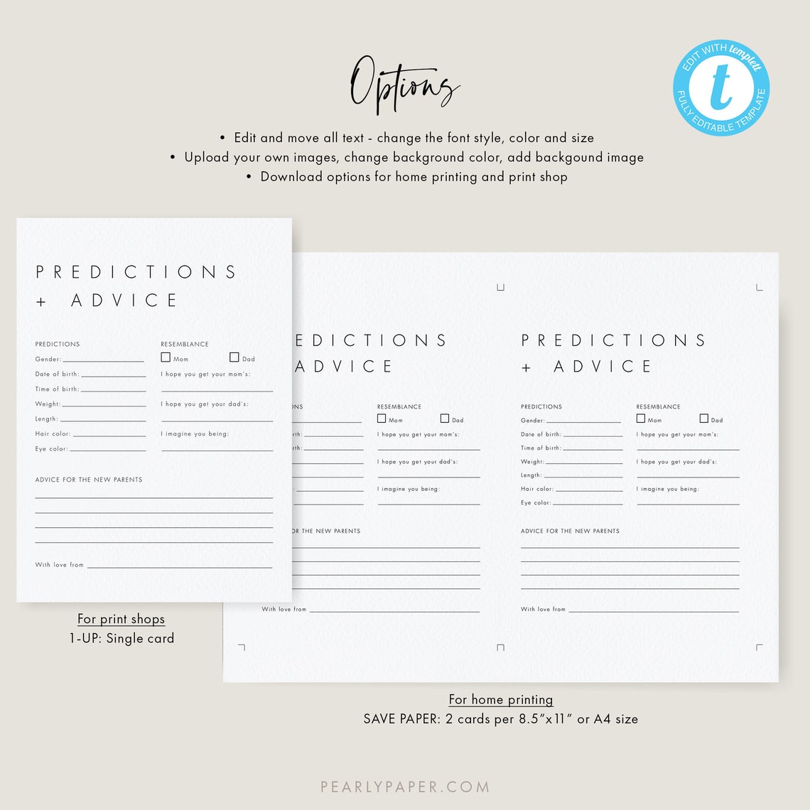 Printable Baby Predictions Card Template Simple Baby Shower - Etsy