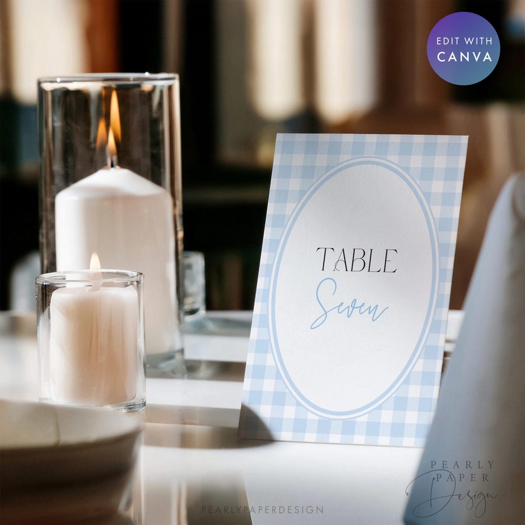 Blue Gingham Table Numbers Template, Blue Plaid Baby Shower Table ...