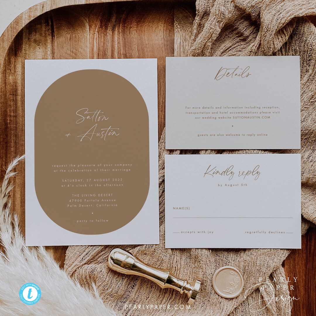 Oval Wedding Invitation Template Digital Download Sand Desert Wedding ...