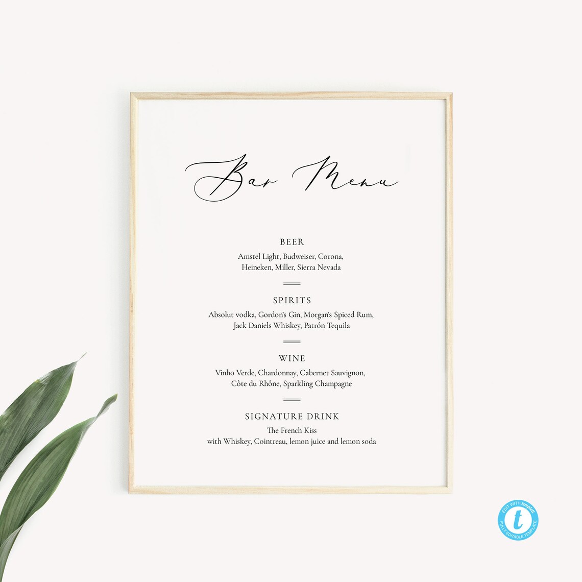 Printable Wedding Bar Menu Template Bar Sign Bar Menu Signature Drinks ...