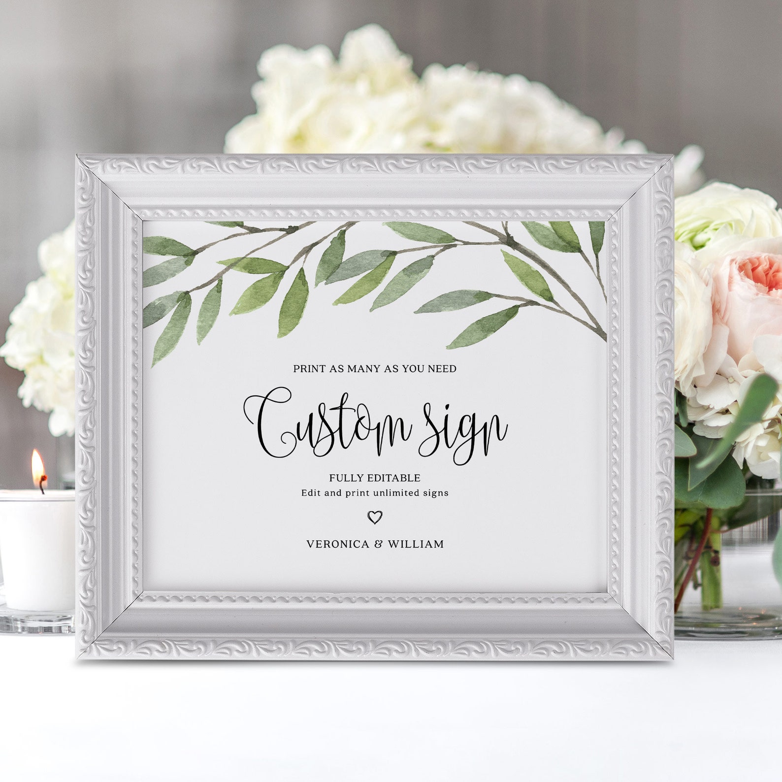 Greenery Custom Sign Template Download Rustic Wedding Sign | Etsy