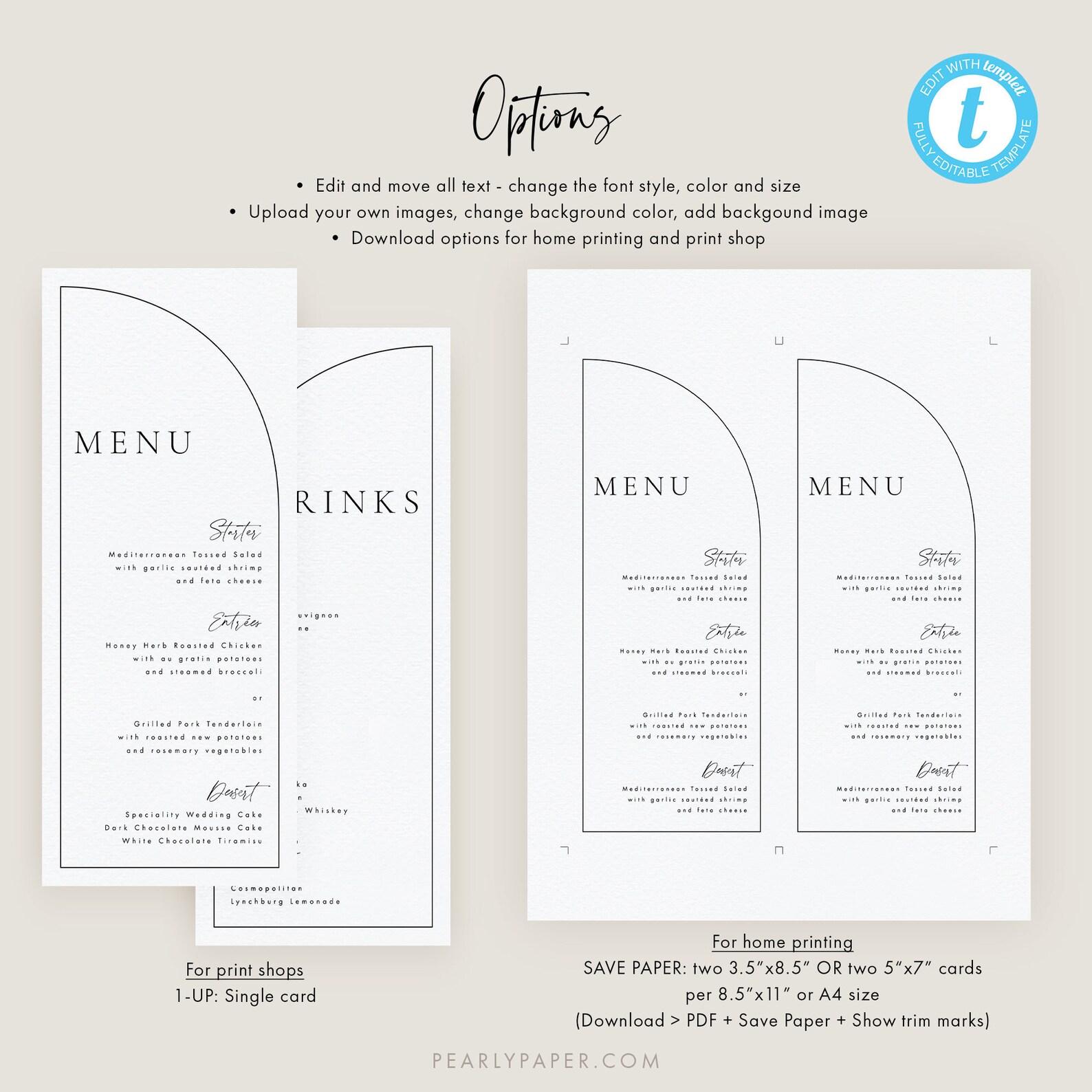 Half Arched Menu Template Download Modern Wedding Drinks Menu | Etsy