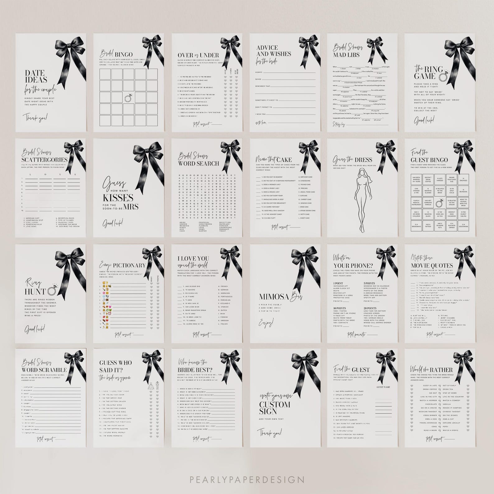 Coquette Bridal Shower Games Bundle, Printable Shower Game Bundle With ...