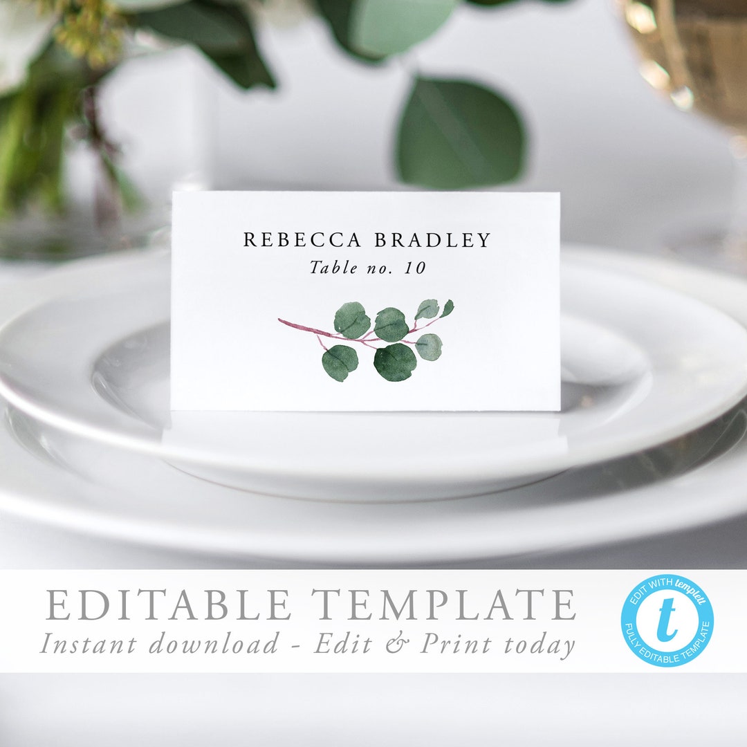 Place Card Template Greenery Wedding Place Cards Wedding Place Cards ...