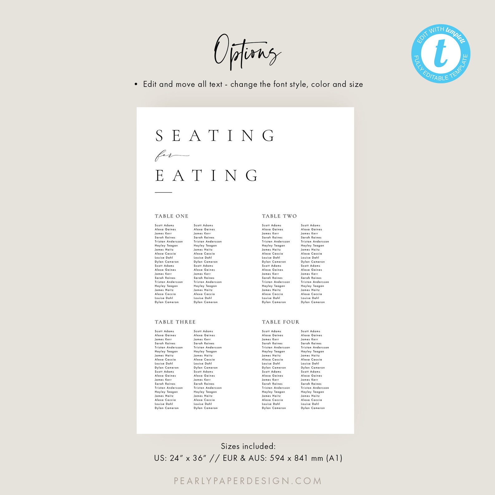 Minimalist Seating Chart Sign Template Download Four Tables - Etsy