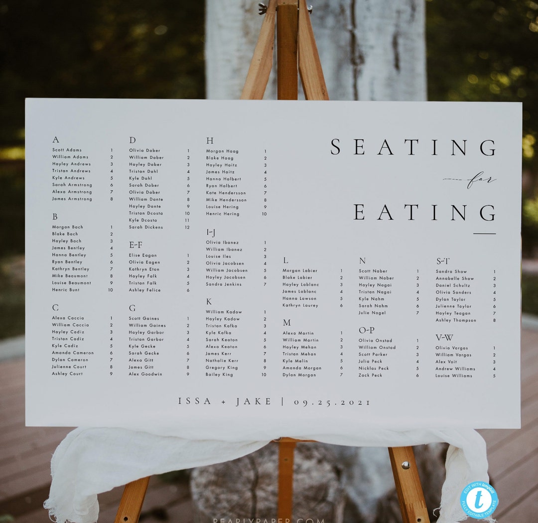 Alphabetical Seating Chart Template Download Minimalist Seating ...