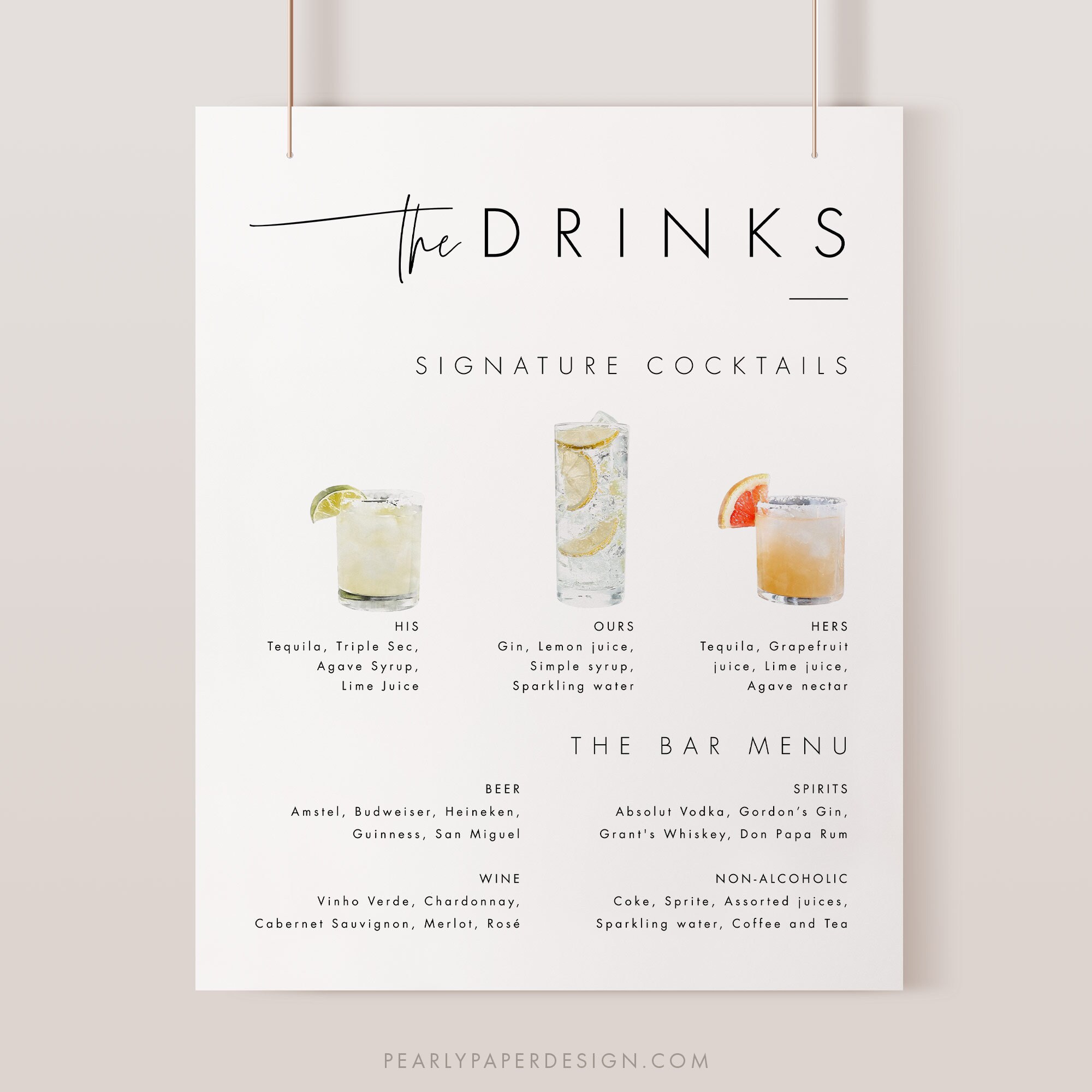 Printable Bar Menu Template Signature Cocktails Sign Download Elegant ...
