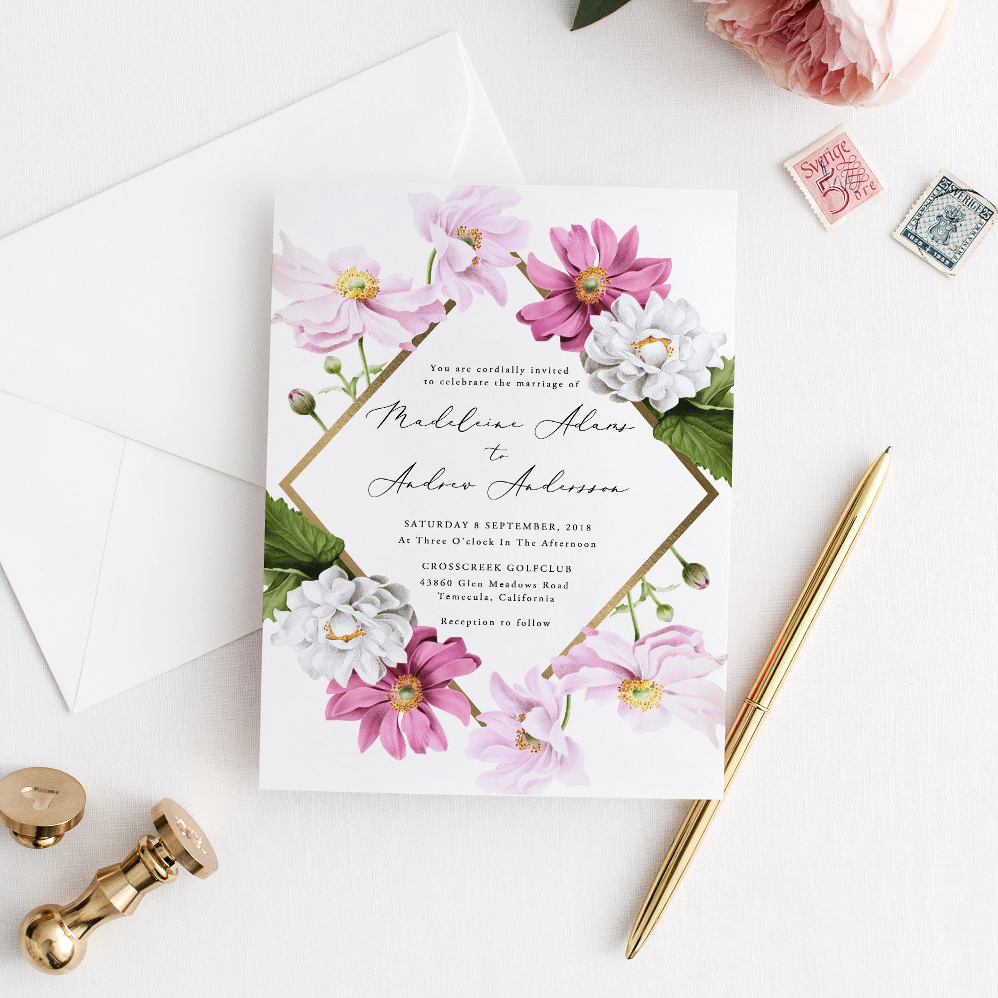 Floral Wedding Invitation Printable Invitation Template Templett ...