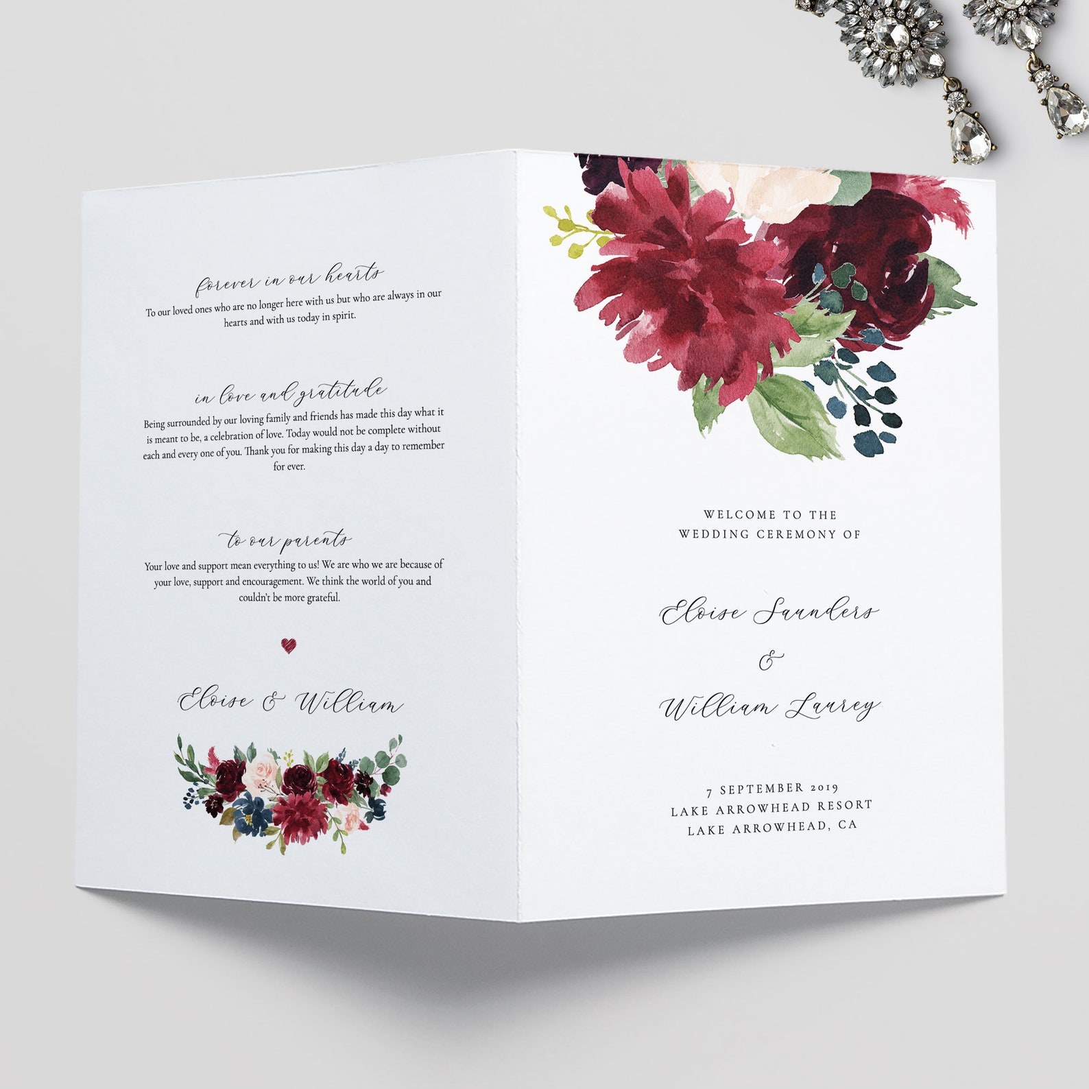 Floral Wedding Program Template Rustic Wedding Ceremony - Etsy