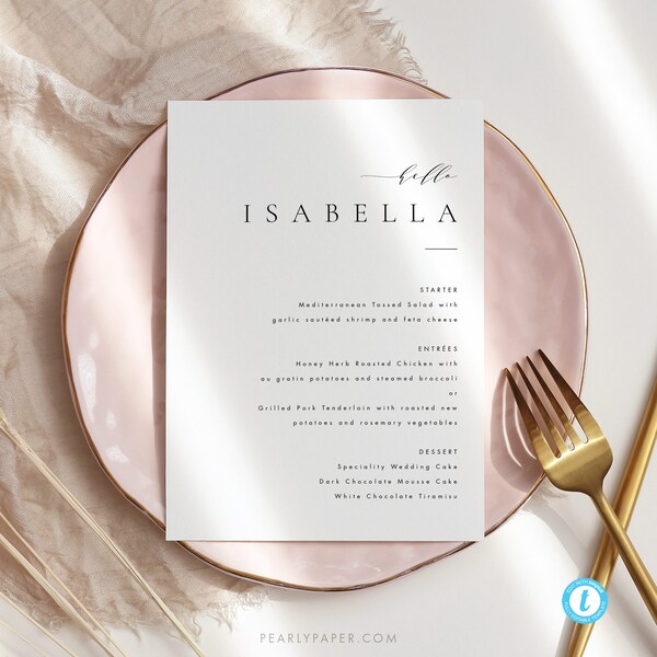 Wedding Menu Cards Place Settings Bundle Digital Template Minimalist ...