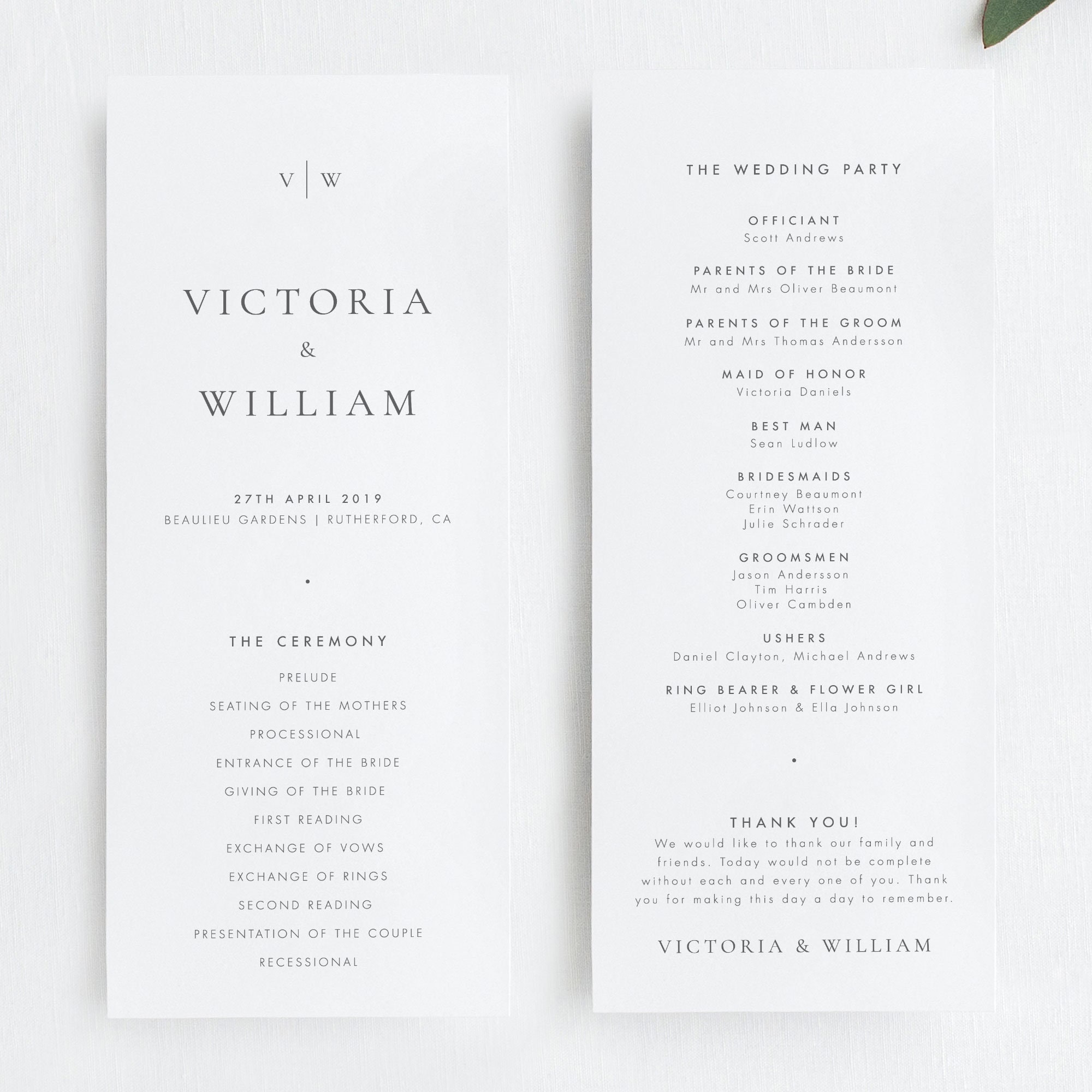 Elegant Wedding Ceremony Program Template Modern Program - Etsy
