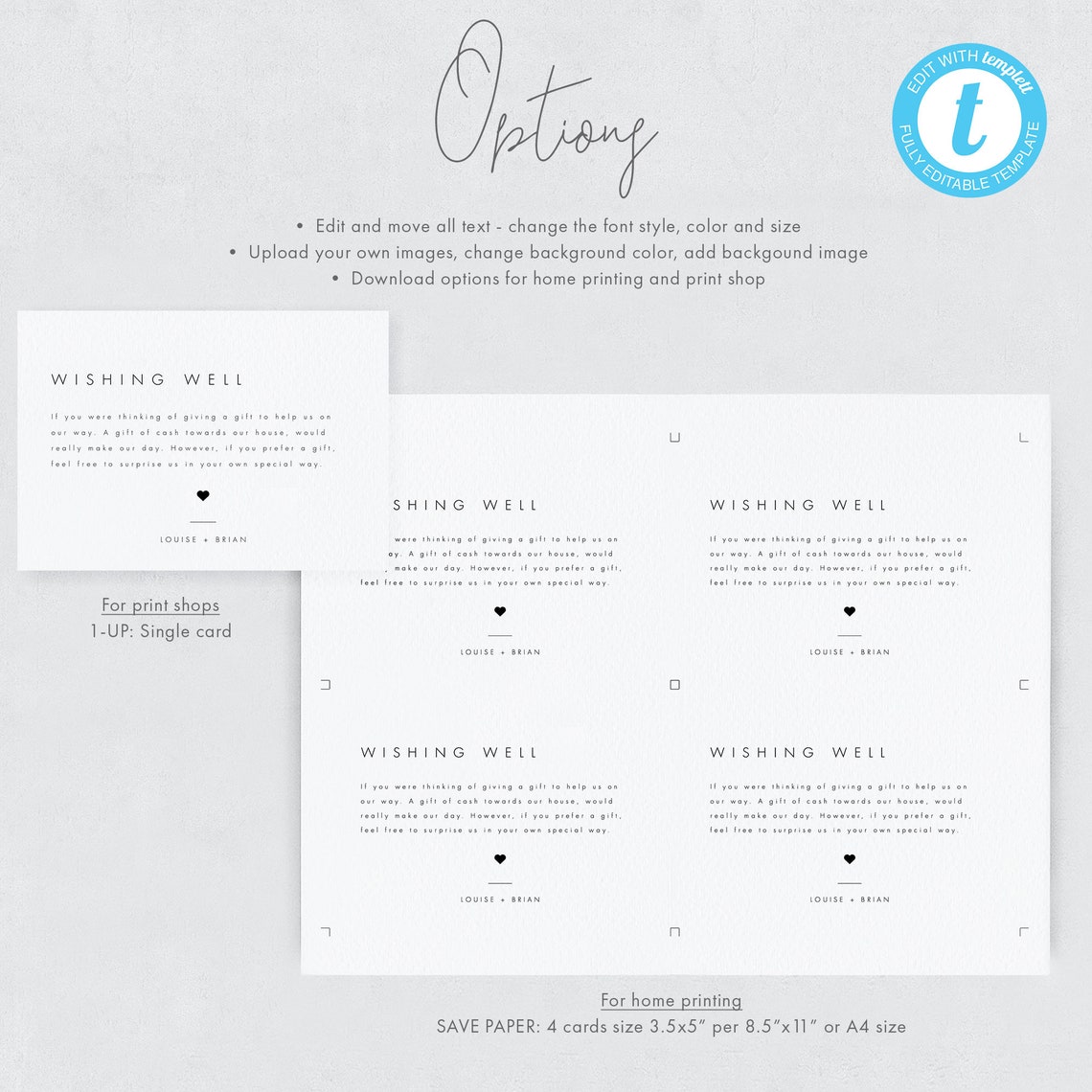 Minimalist Wishing Well Card Template Modern Wedding Gift Request ...
