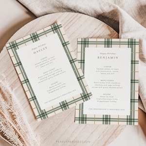Plaid Christmas Menu Template, Green Christmas Dinner Menu Card ...