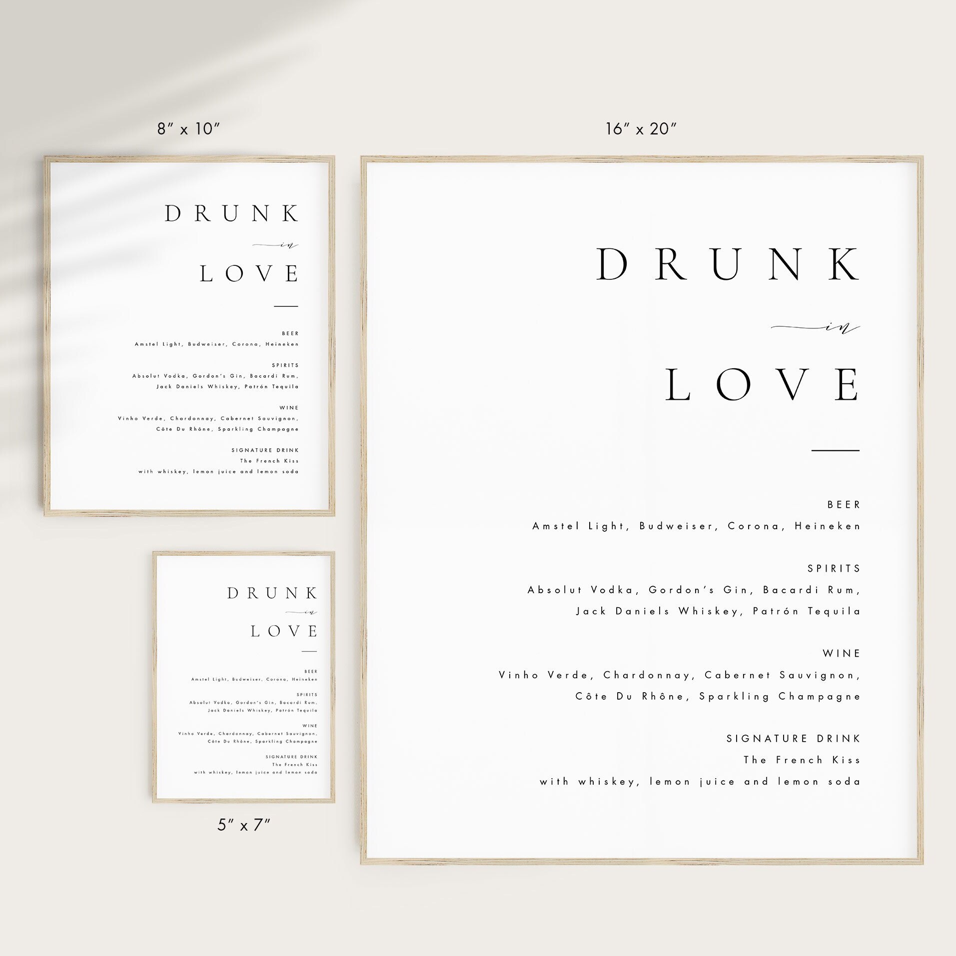 Modern Bar Menu Sign Template Drunk in Love Minimalist Bar Menu Sign ...