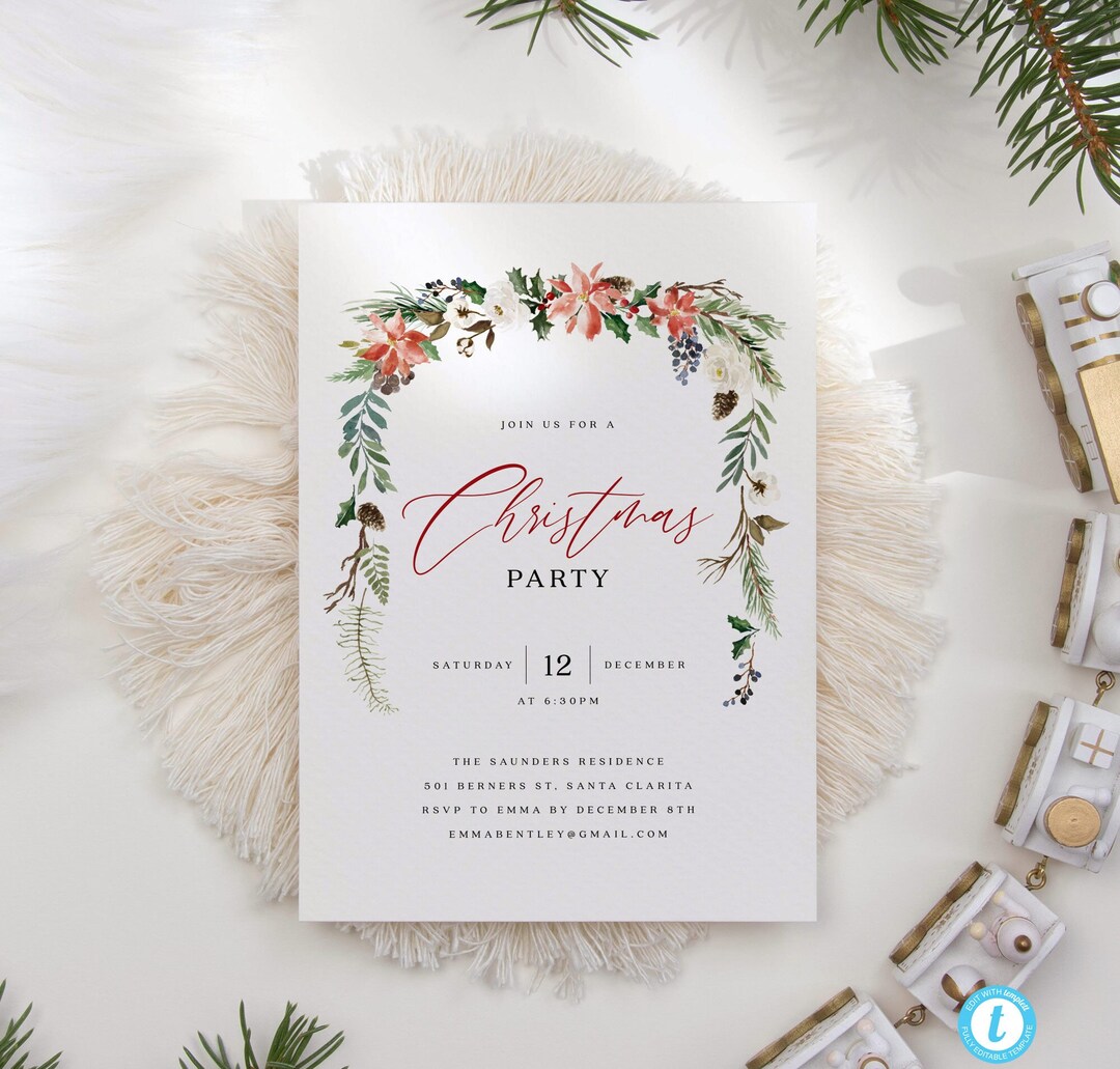 Printable Christmas Invitation Template, Rustic Christmas Party Invite ...