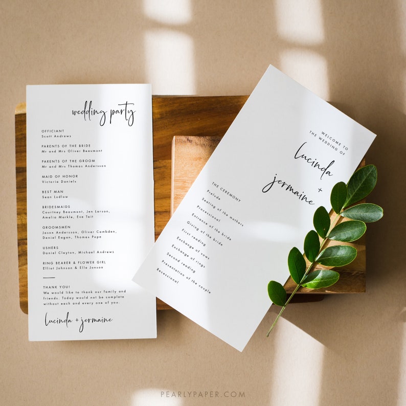 Simple Wedding Ceremony Program Template Modern Program | Etsy