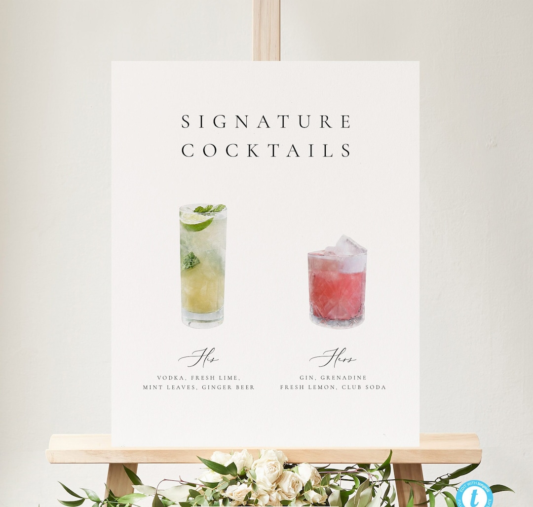 Printable Signature Cocktails Sign Template Download Minimalist Wedding ...