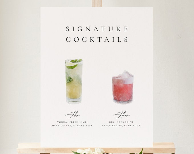 Printable Signature Cocktails Sign Template Download Minimalist Wedding ...