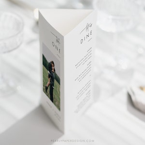 Trifold Table Number Template With Photo, Minimalist Wedding Menu ...