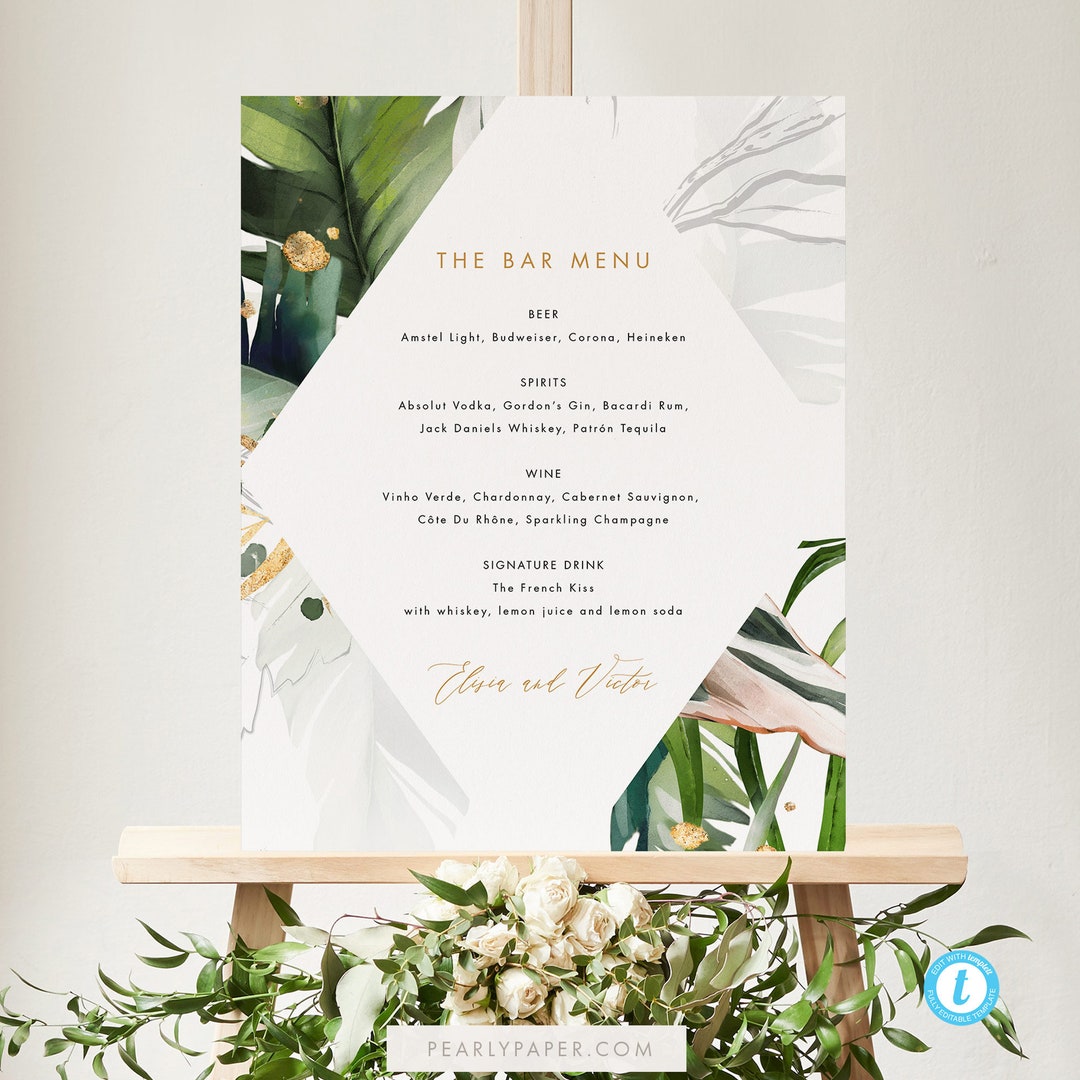 Tropical Bar Menu Sign Template Templett Outdoor Bar Menu Sign Greenery ...