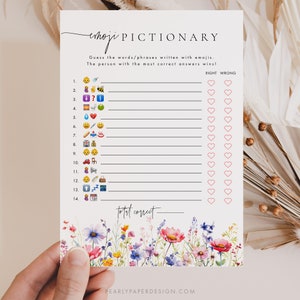 Emoji Pictionary Game Template, Wildflower Baby Shower Emoji Game ...