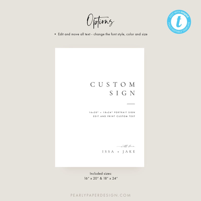 Printable Custom Sign Template Modern Wedding Sign Printable Editable ...
