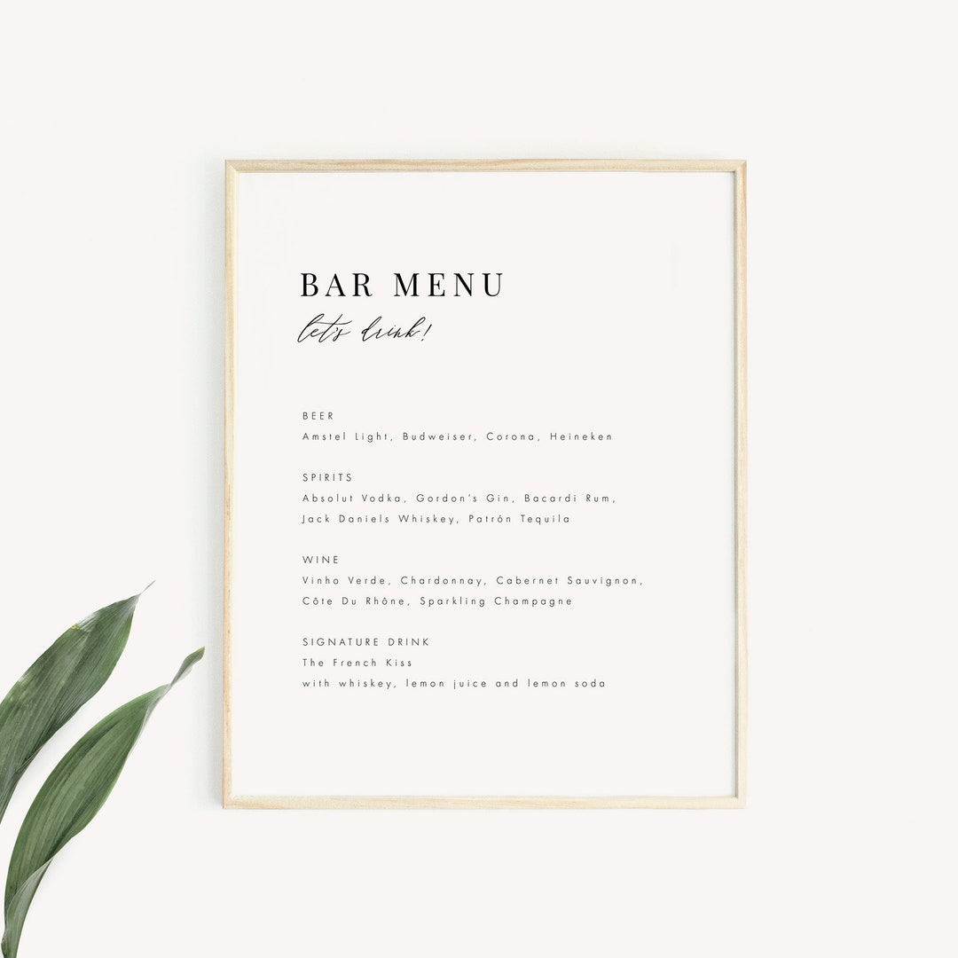 Minimalist Bar Menu Sign Template Templett Minimalist Bar Menu Sign ...