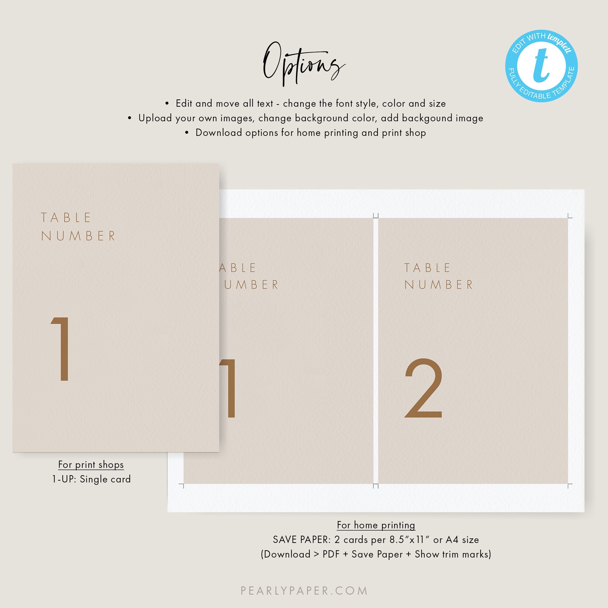 Beige Table Numbers Template, Wedding Table Cards Printable Table Cards ...