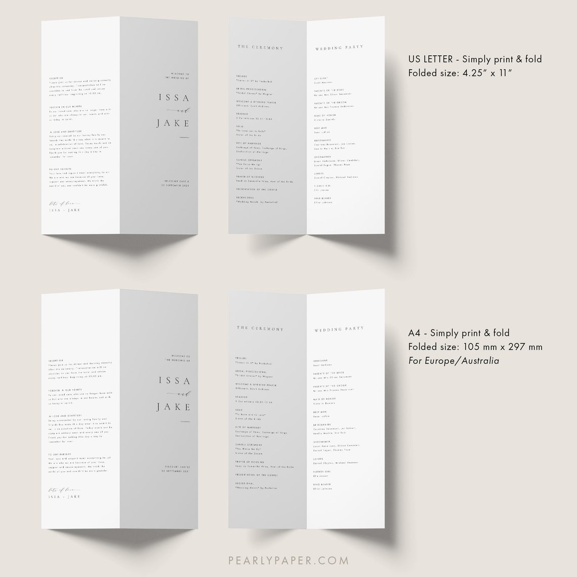 Wedding Ceremony Bifold Program Simple Program Template - Etsy