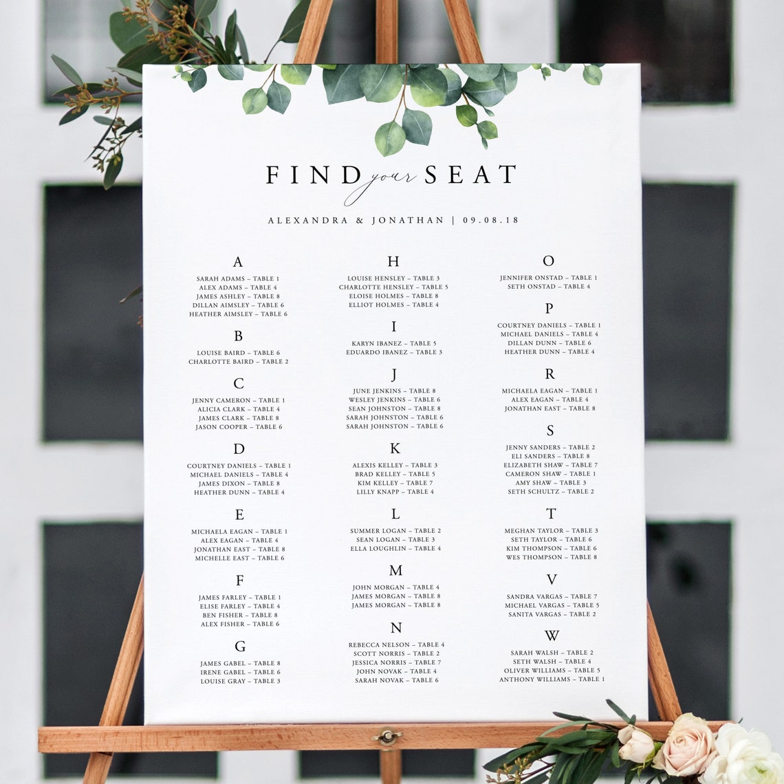 Alphabetical Seating Chart Sign Template Editable Eucalyptus - Etsy