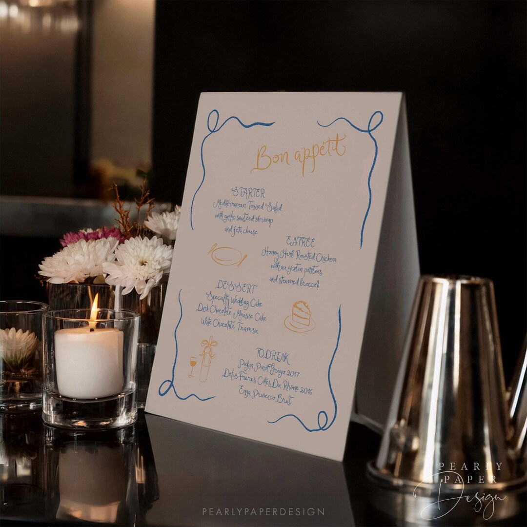 Whimsical Wedding Menu Sign Template, Bon Appetit Wedding Menu Sign ...