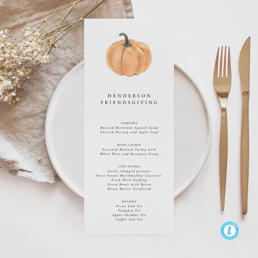 Friendsgiving Menu Template Download Rustic Holiday Menu Simple Menu ...