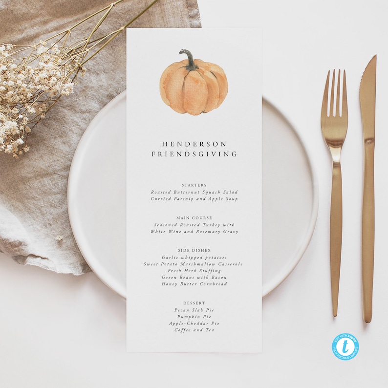 Friendsgiving Menu Template Download Rustic Holiday Menu - Etsy