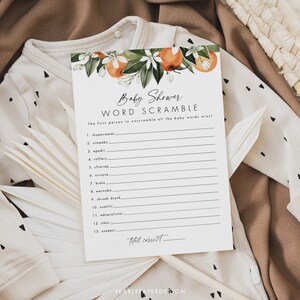 Citrus Baby Word Scramble Game Template, Oranges Baby Shower Word ...