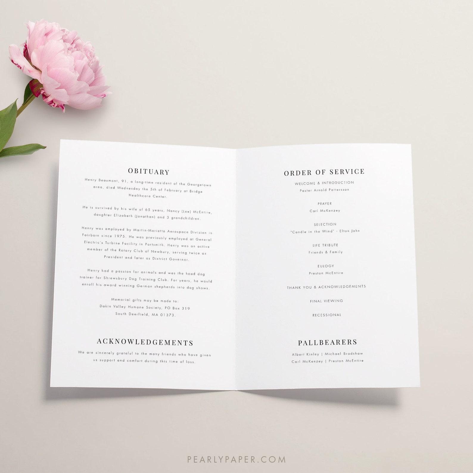 Funeral Program Template Download Simple Foldable Funeral - Etsy
