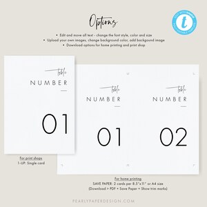 Editable Table Numbers Template, Minimalist Wedding Table Cards ...