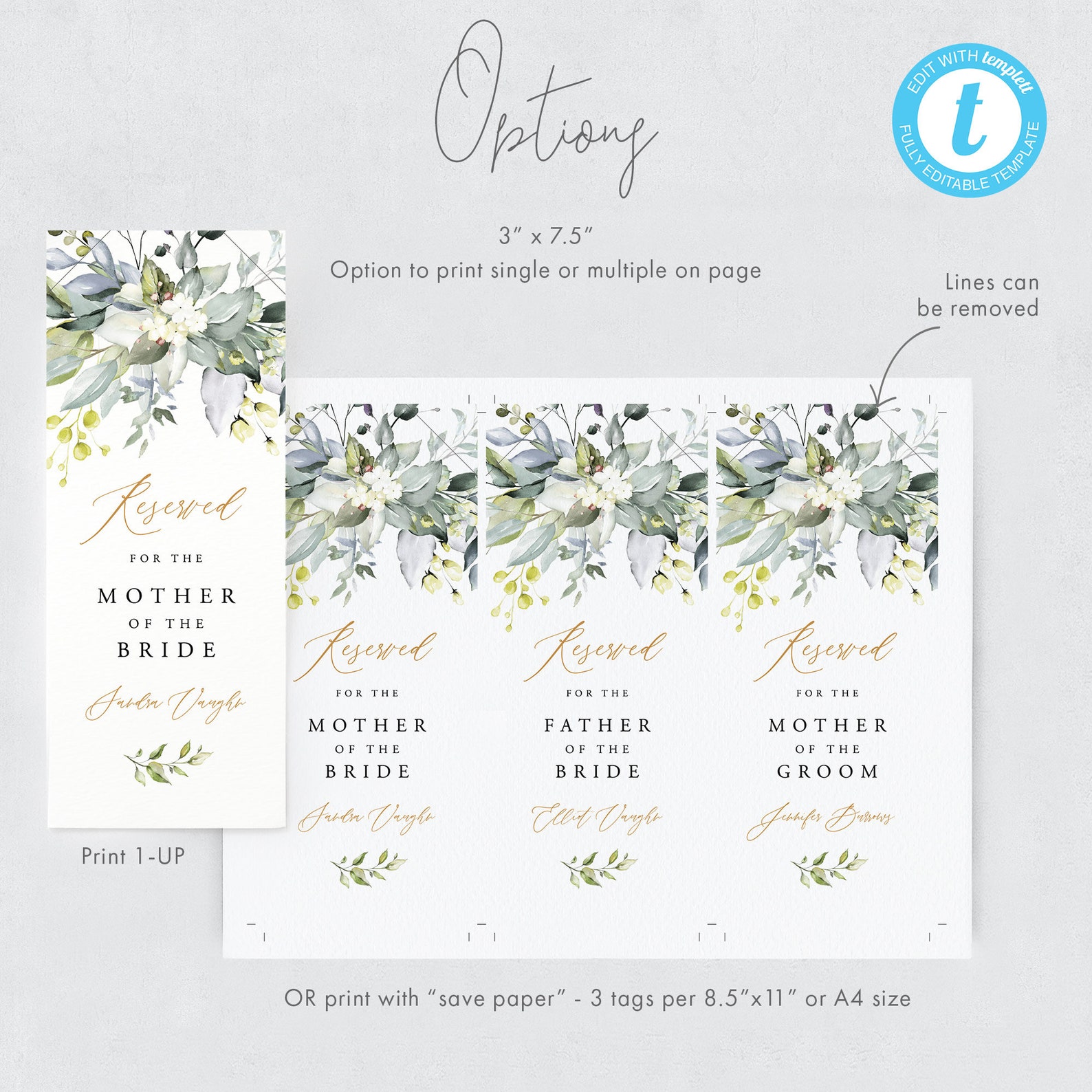 Wedding Seating Tag Wedding Reserved Tag Template Greenery Tag - Etsy