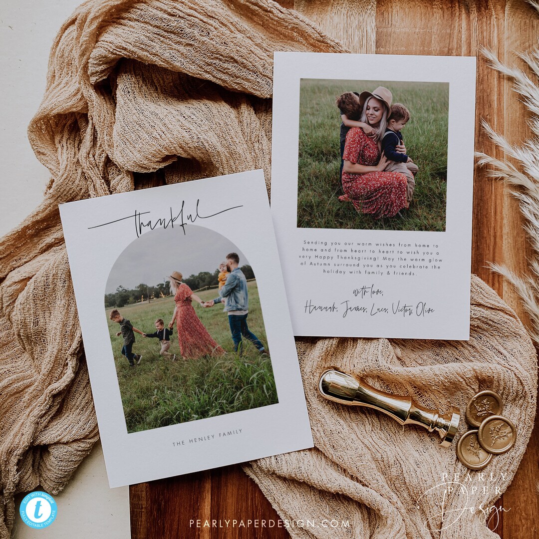 Thanksgiving Photo Card Template, Thankful Card With Photo, Arch Photo ...